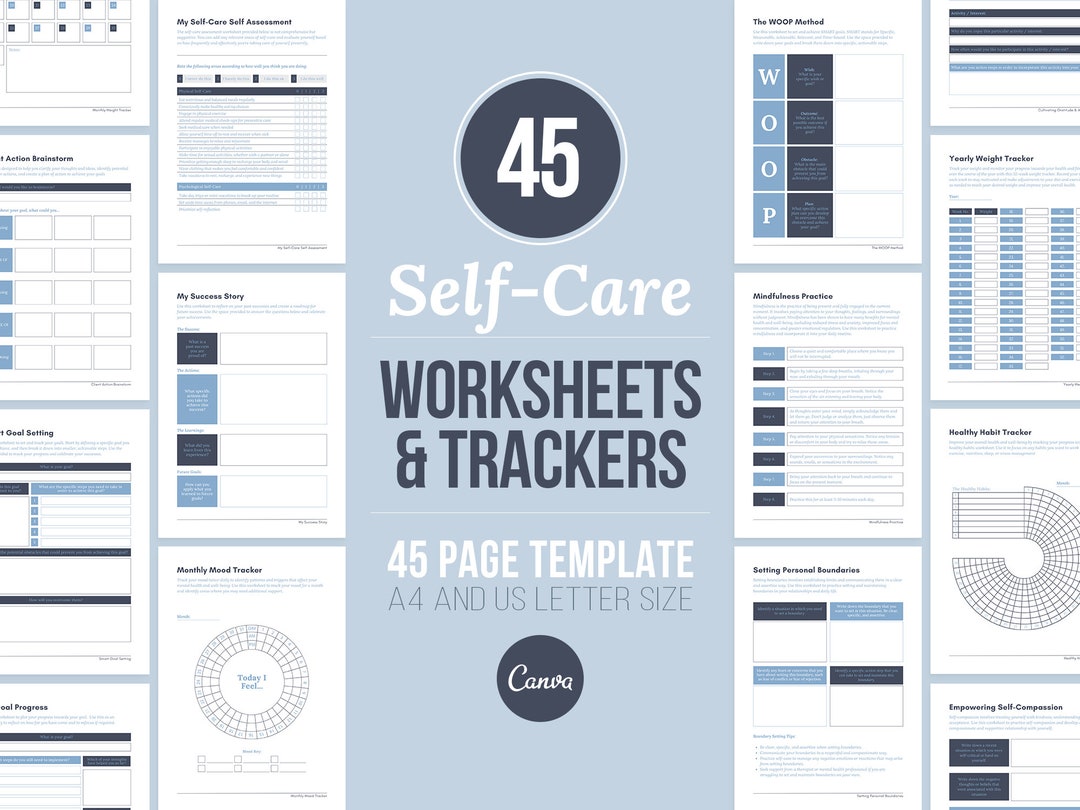 Self-care Worksheets & Trackers for Holistic Wellness, Therapy Tool ...