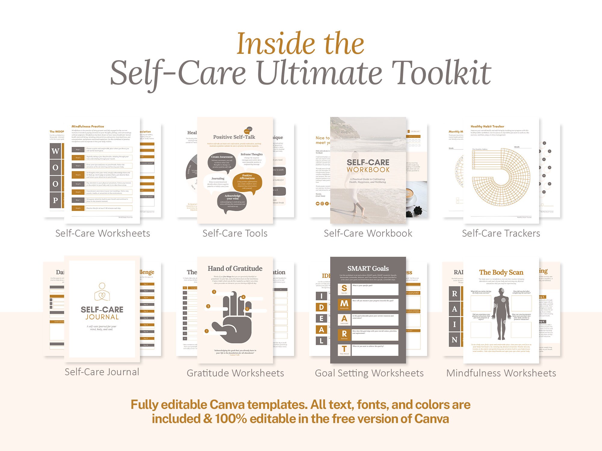Self-care Ultimate Toolkit for Holistic Wellness, Canva Templates, Self ...