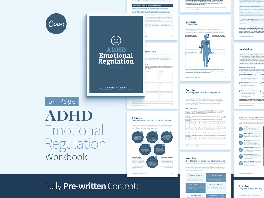 ADHD Emotional Regulation Workbook, Editable Canva Coaching Tools and ...