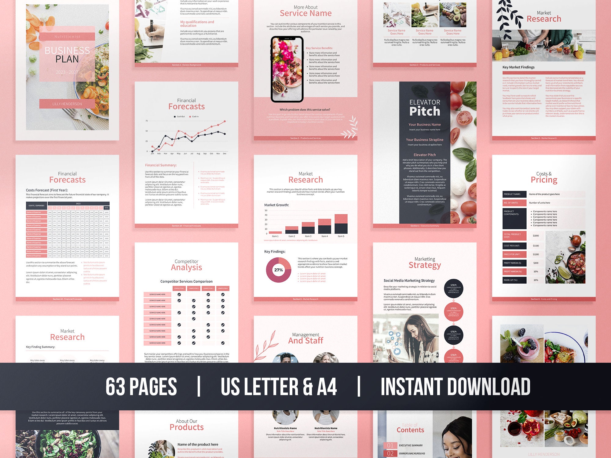 Nutritionist Business Plan Template Nutrition Business - Etsy