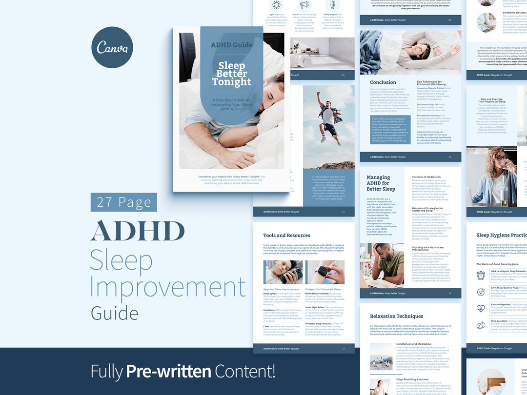 ADHD Sleep Improvement Guide, Editable Canva Coaching Tools & Exercises ...