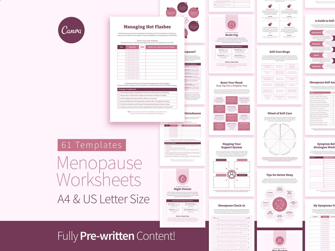 Menopause Worksheets, Self-care Templates, Coaching and Therapy Tools ...