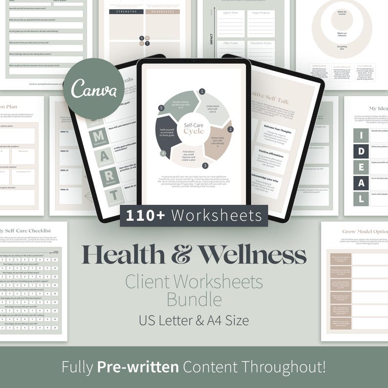 Health & Wellness Coach Canva Worksheet Templates (digital Download) - Etsy