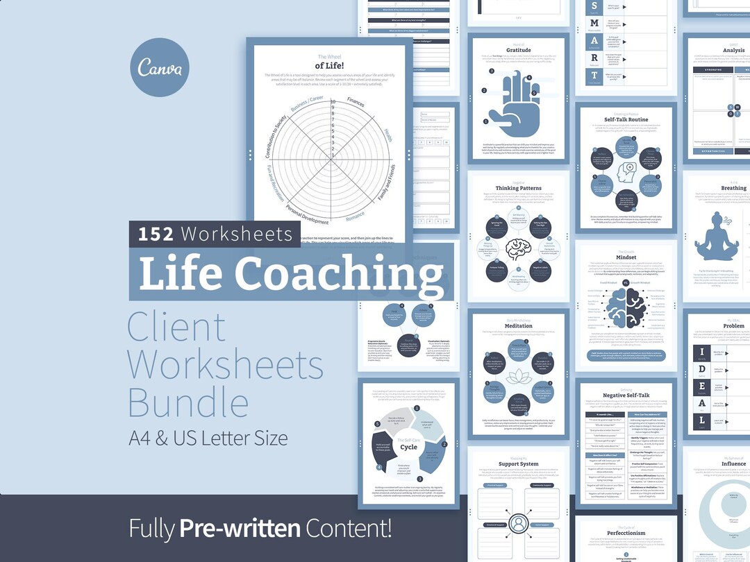 150+ Life Coaching Client Worksheets, Coaching Canva Templates, Wheel ...