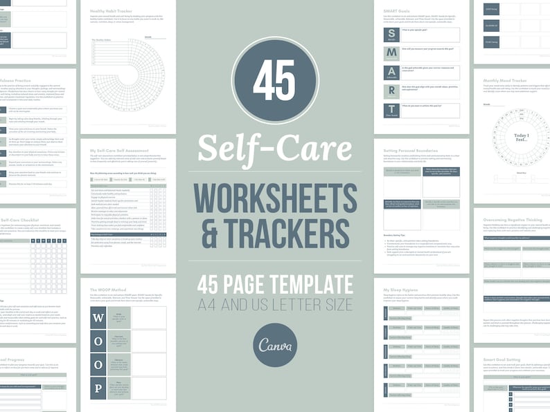 Self-care Worksheets & Trackers, Wellness Habit Tracking (canva ...