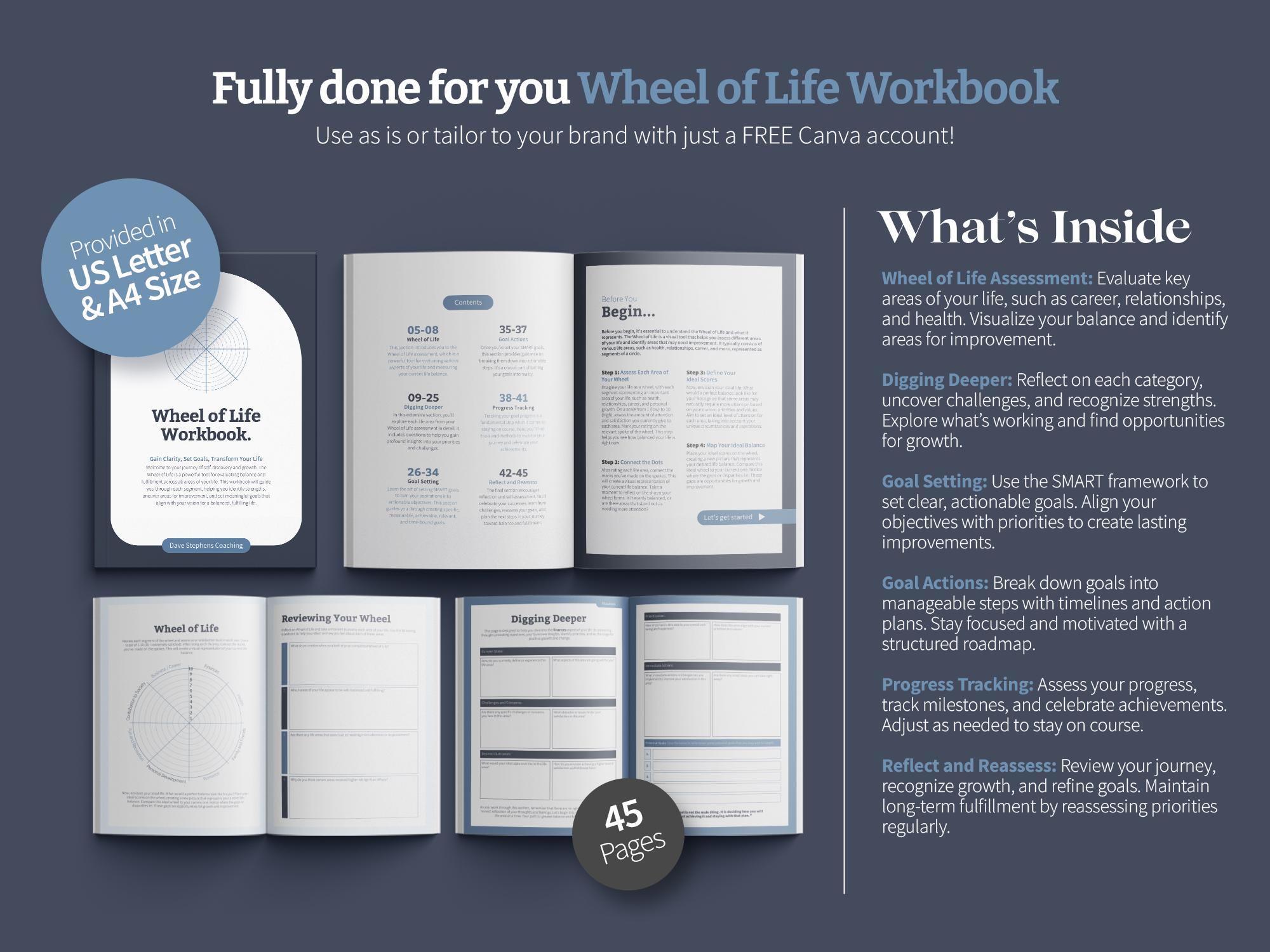 Wheel of Life Workbook, Life Coaching Canva Template (digital Download ...