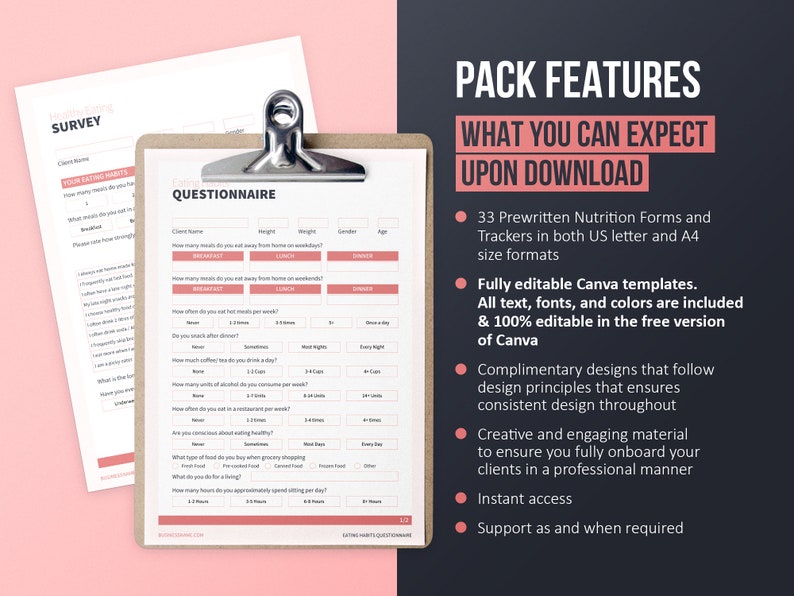 Nutrition Coach Client Intake Forms and Nutrition Trackers Dietitian ...