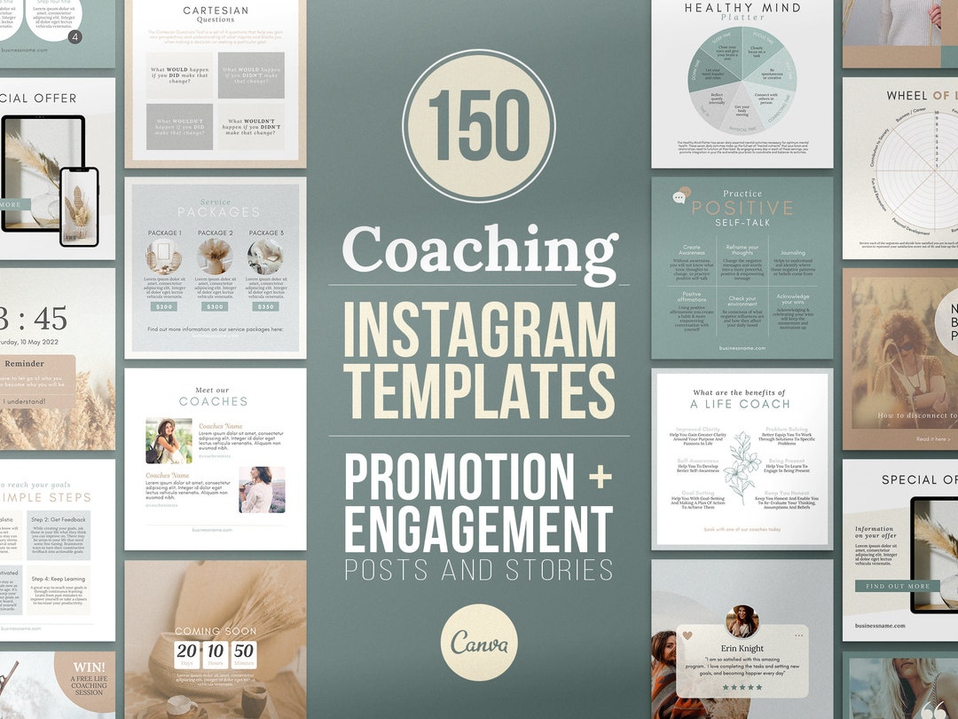 150 Coaching Instagram Post Templates for Canva Life Coach Instagram ...