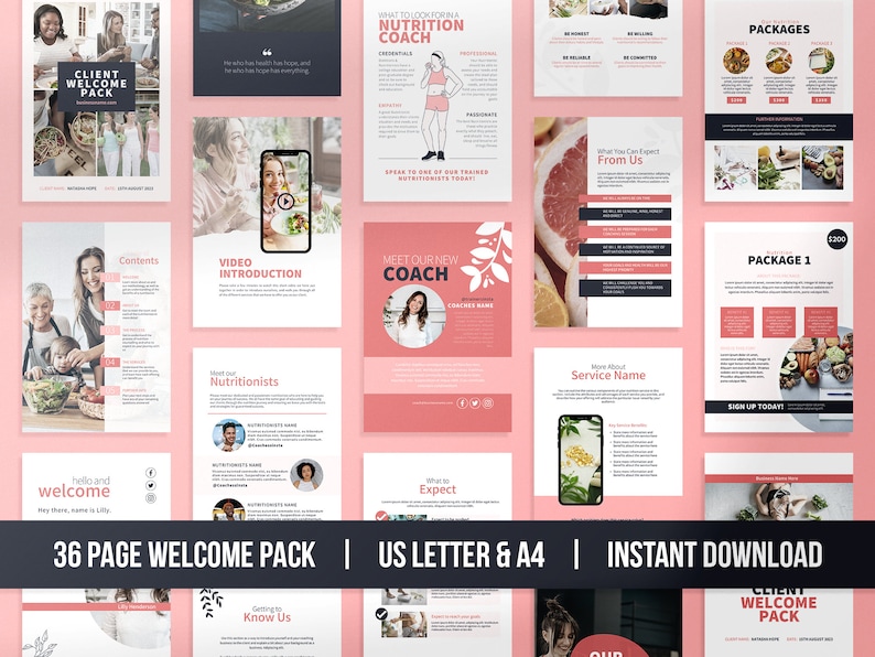 Nutrition Client Welcome and Goodbye Pack | Canva Templates (A4 & US ...