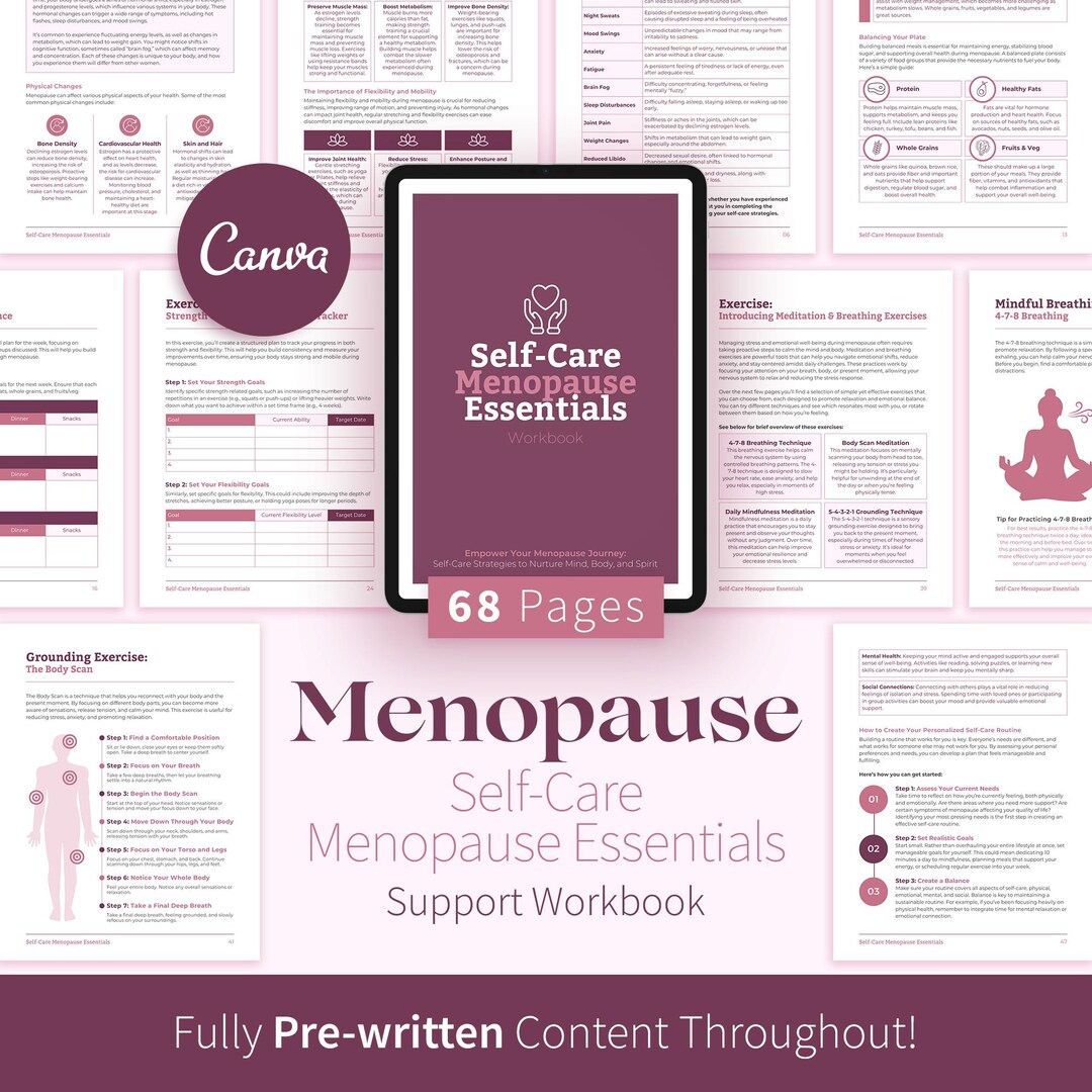 Self-care Menopause Workbook, Canva Template, Hormone Health Journal ...
