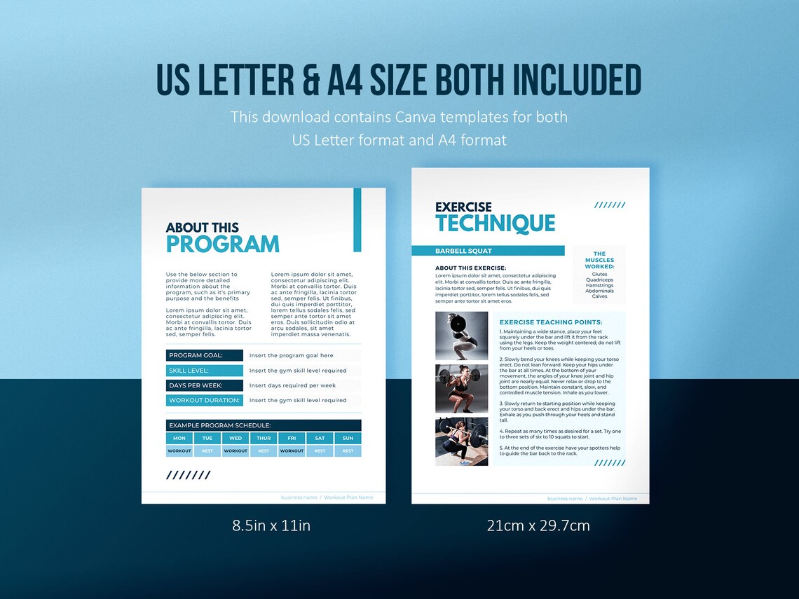 Workout Program Template Personal Trainer Exercise Program - Etsy