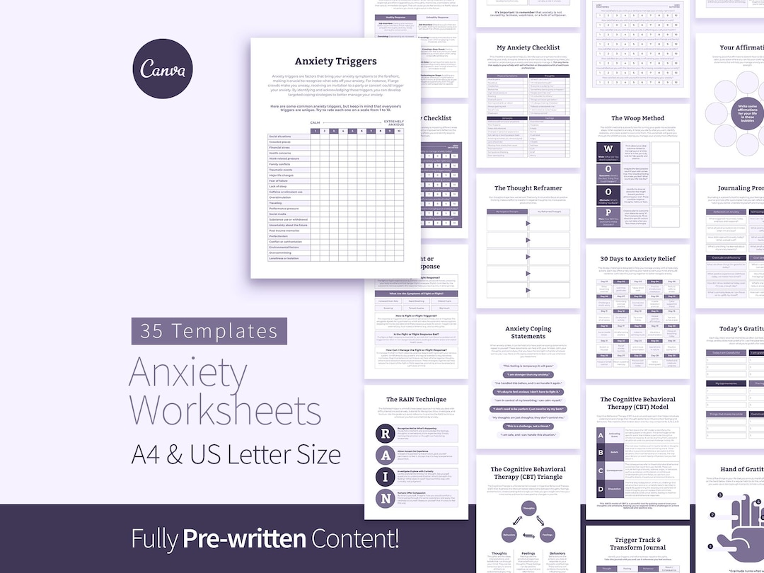 Anxiety Management and Relief Worksheets, Psychologist Resources ...
