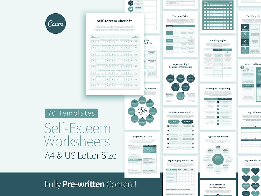 Self-esteem and Self-compassion Worksheets, Confidence Building ...