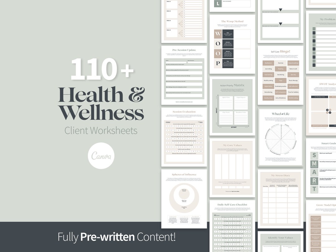 Health and Wellness Coach Worksheet Templates, Health and Life Coaching ...