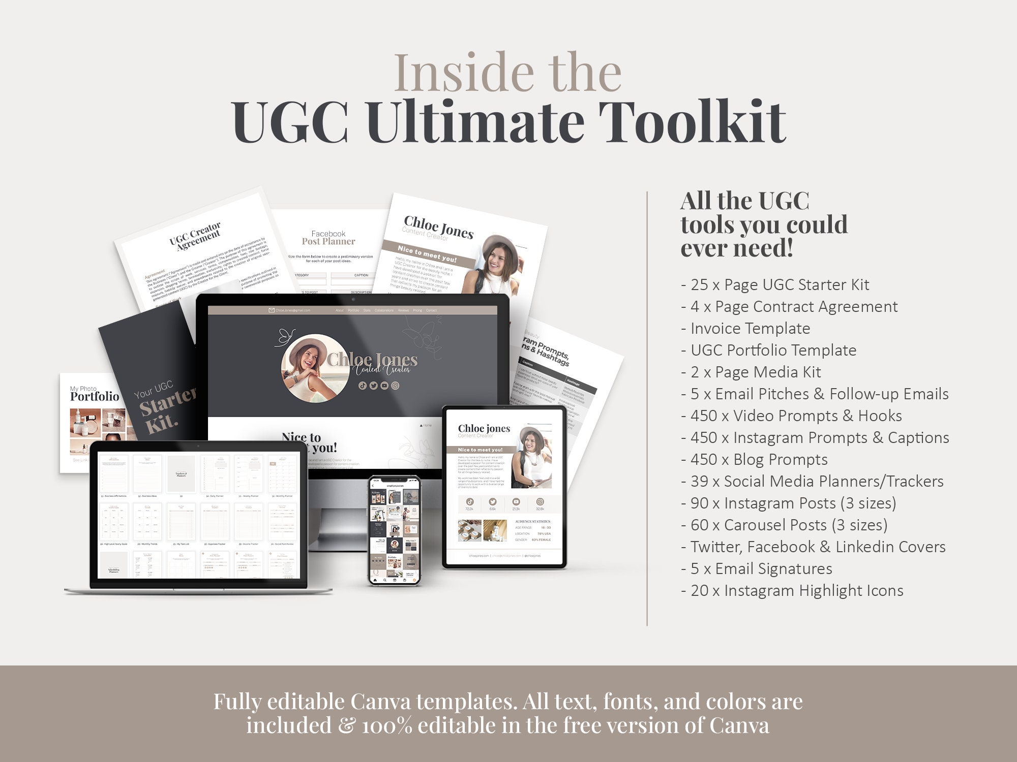 UGC Creator Ultimate Toolkit, Portfolio Template, Influencer Contract, Tiktok UGC, Media Kit ...