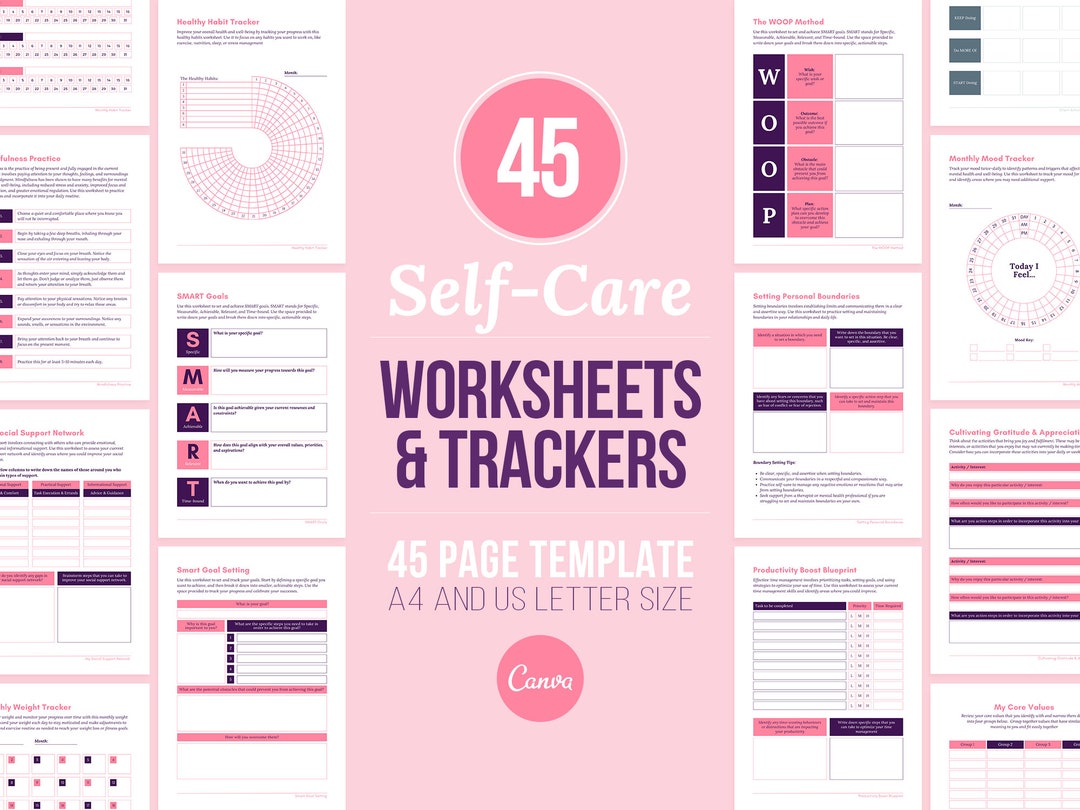 Self-care Worksheets & Trackers for Holistic Wellness, Therapy Tool ...