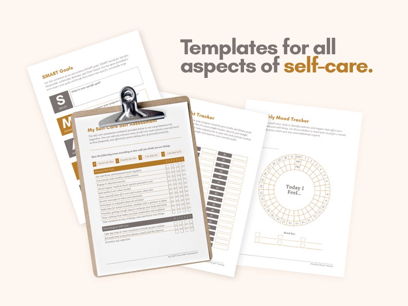 Self-care Worksheets & Trackers for Holistic Wellness, Therapy Tool ...