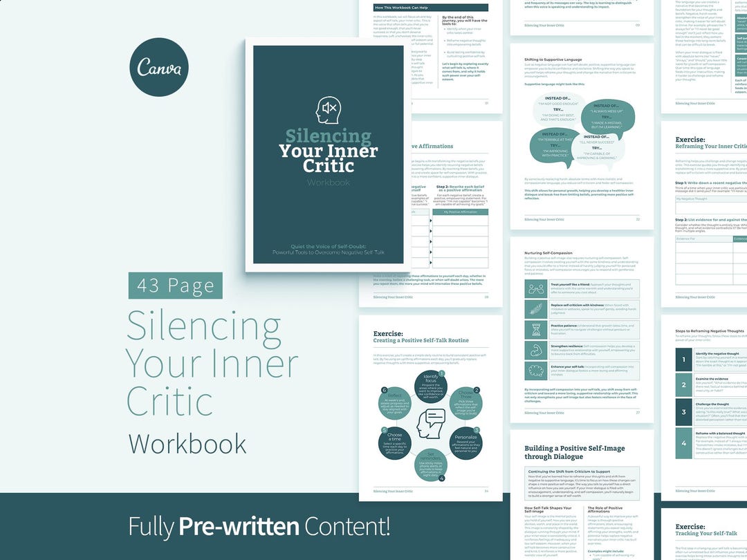 Silencing Your Inner Critic Workbook, Self-sabotage Coaching Exercise ...