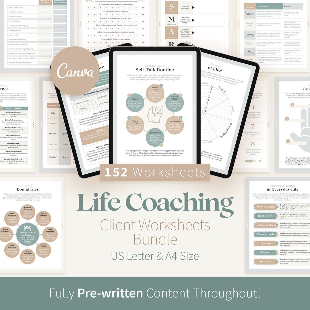 Life Coaching Worksheets, Client Goal Setting, Canva Templates (digital ...