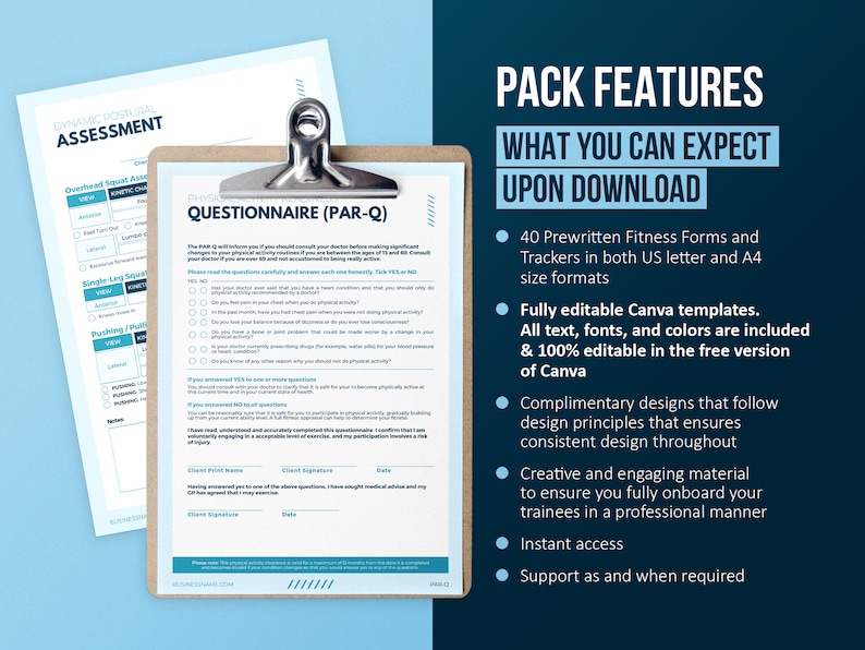 Personal Trainer Client Intake Forms and Fitness Trackers - Etsy