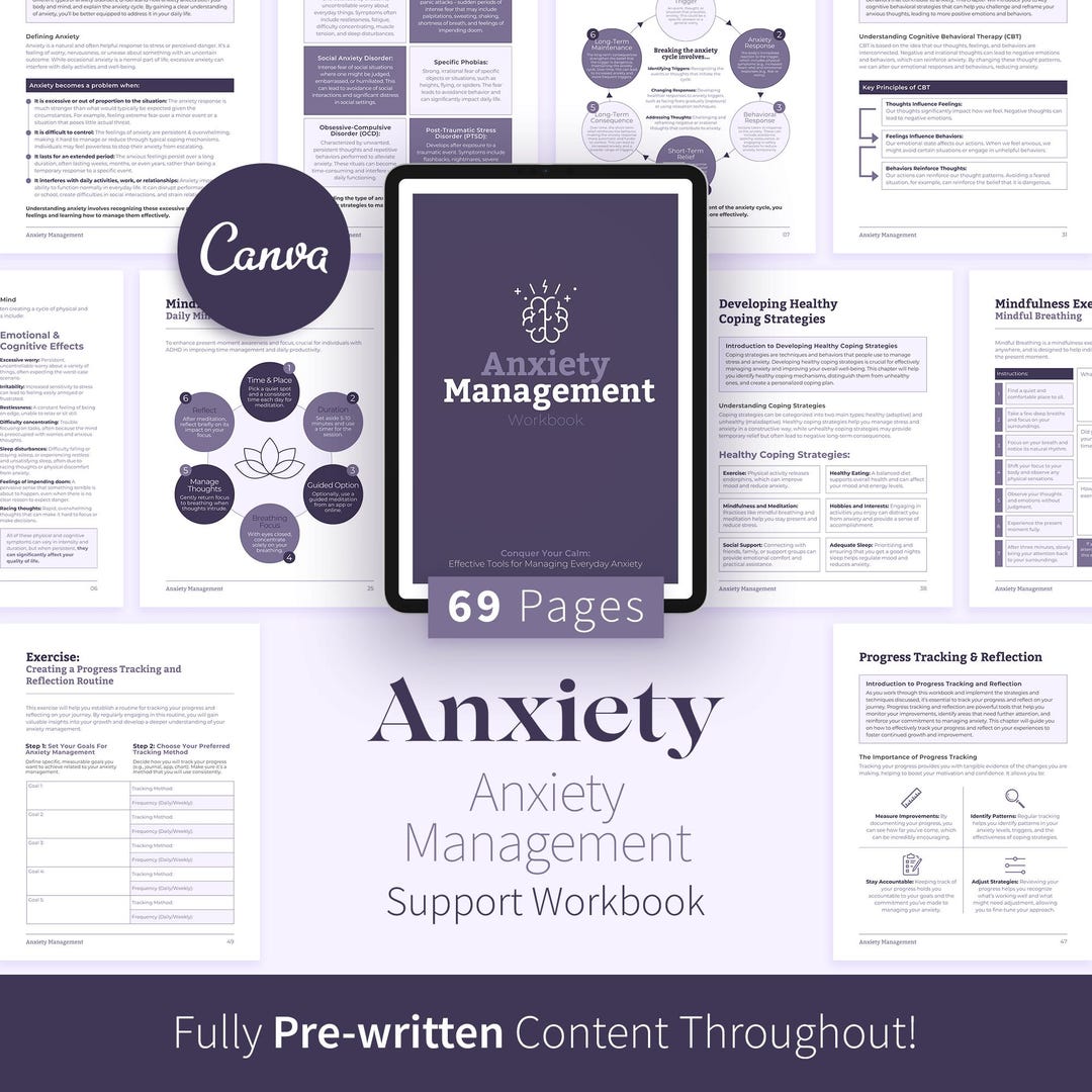 Anxiety Management Workbook, Canva Therapy Tools and Exercises, Anxiety ...