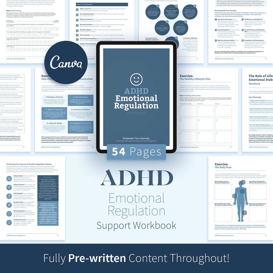 ADHD Emotional Regulation Workbook, Coaching Tools, Therapy Worksheets ...