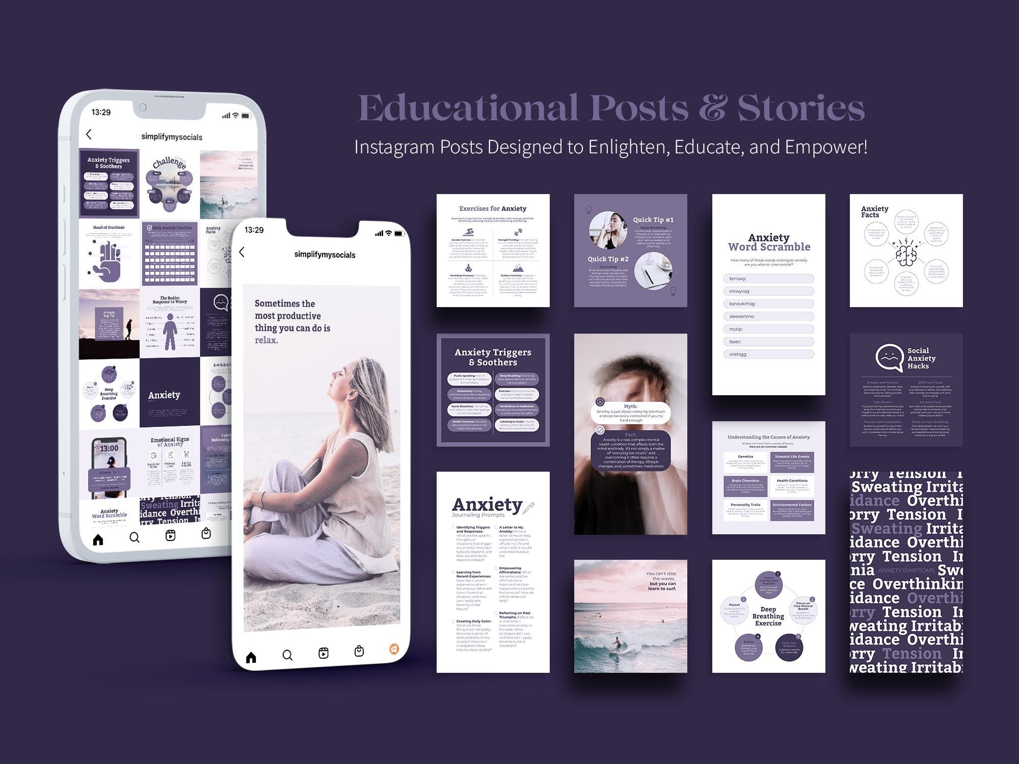200+ Anxiety Instagram Canva Templates, Mental Health Coaching, Anxiety ...
