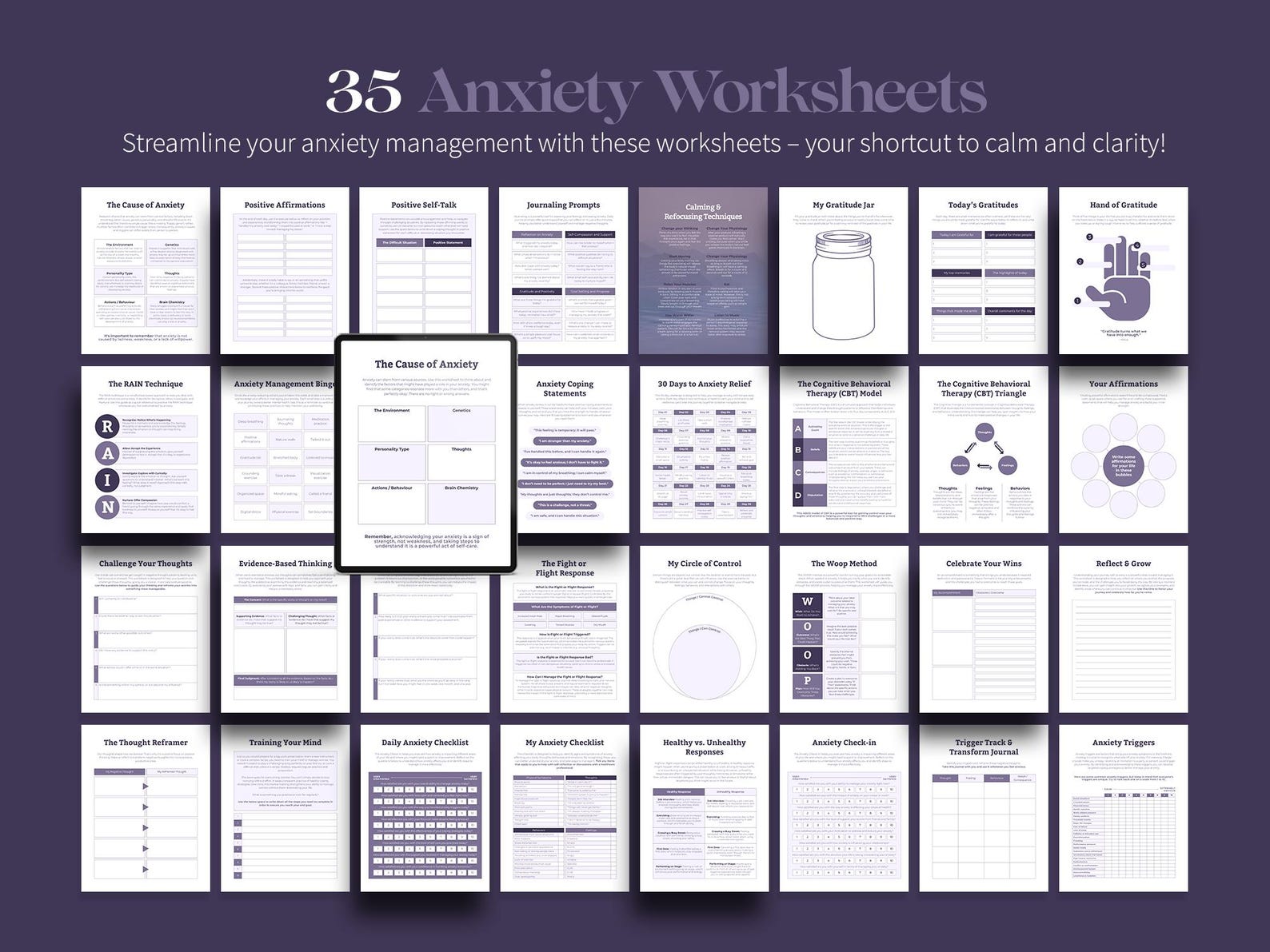 Anxiety Management and Relief Worksheets, Psychologist Resources ...