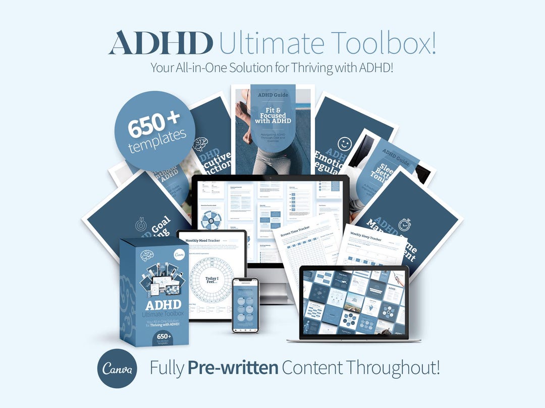 ADHD Toolbox, Adult ADHD Canva Templates, Coaching Tools, Executive ...