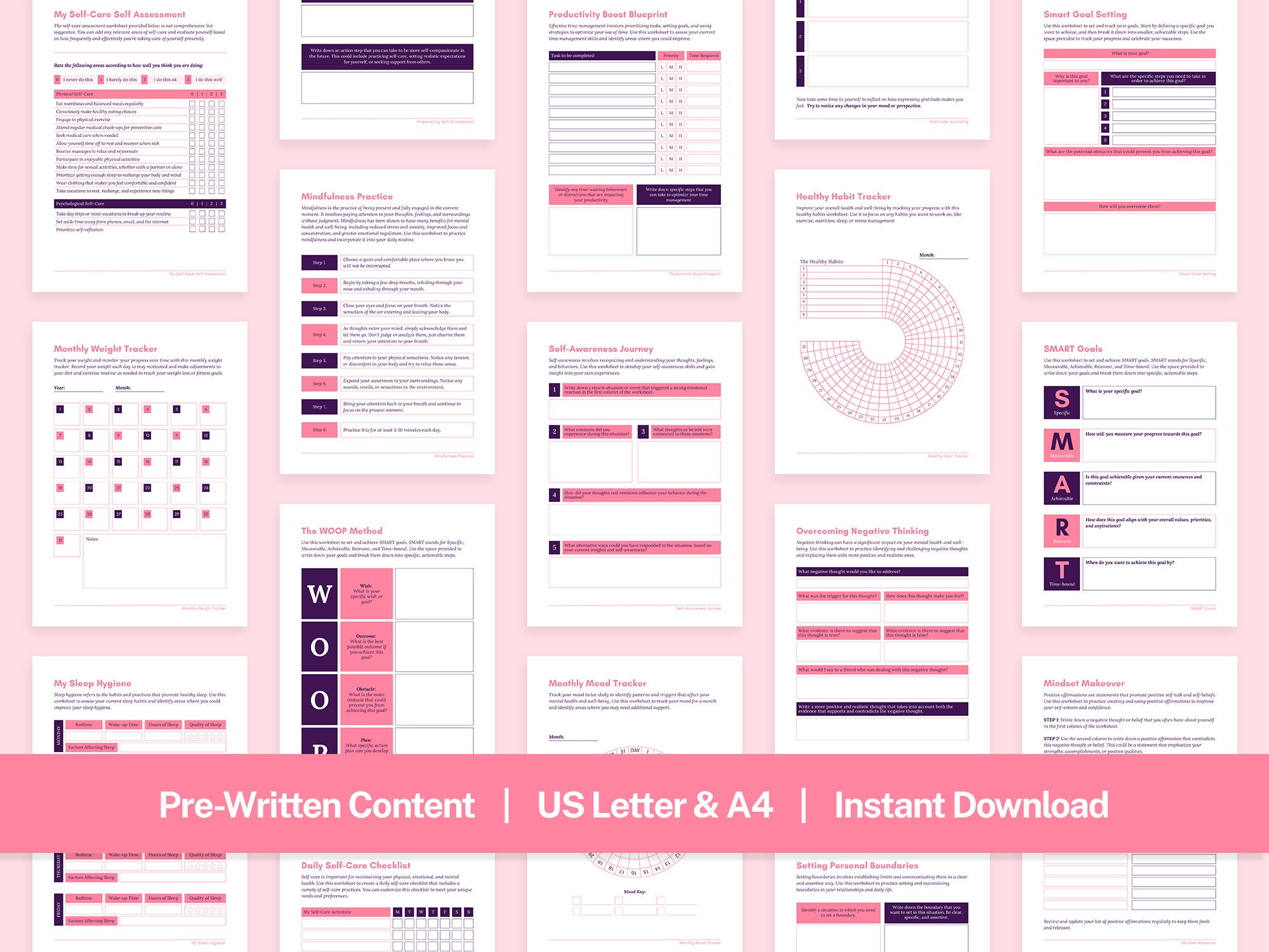 Self-care Worksheets and Trackers, Holistic Wellness, Canva Template - Etsy