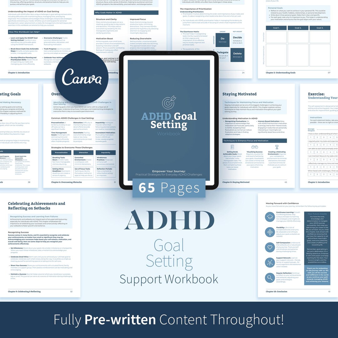 ADHD Goal Setting Workbook, Editable Canva Coaching Tools and Exercises ...