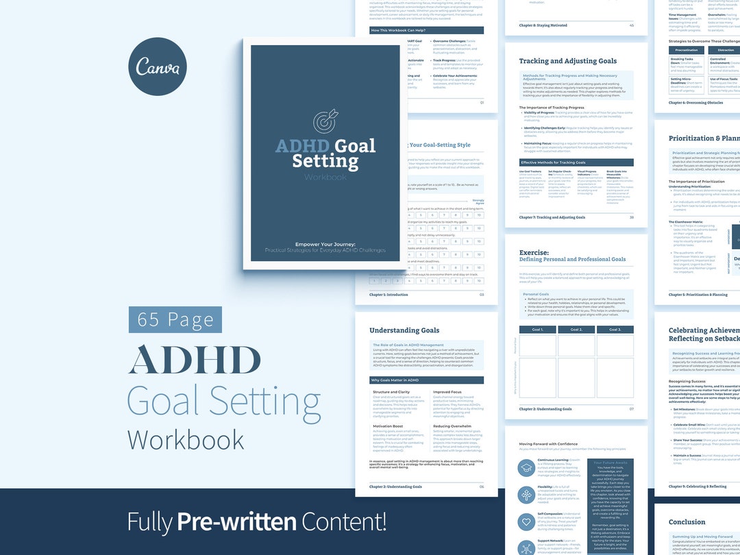 ADHD Goal Setting Workbook, Editable Canva Coaching Tools and Exercises ...