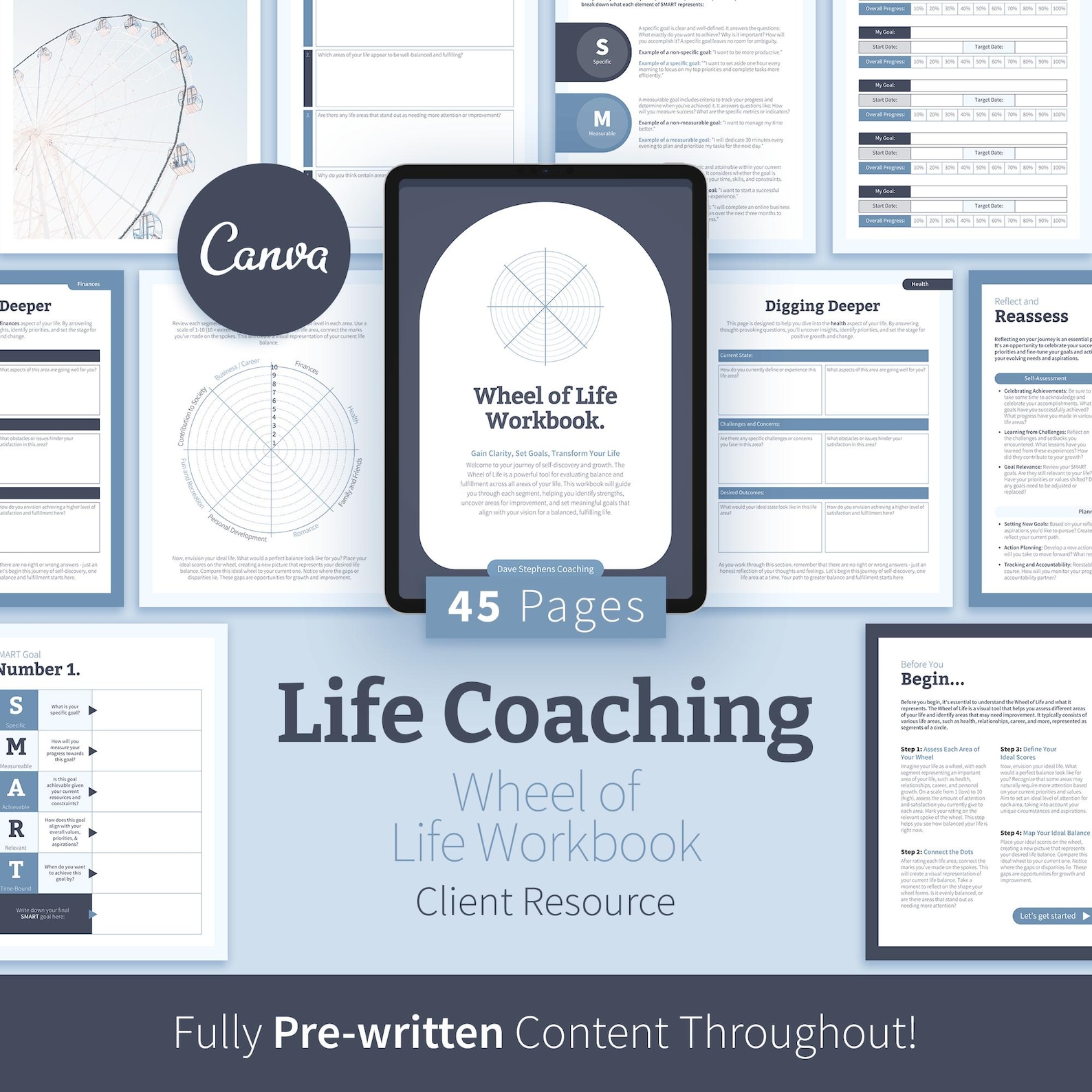 Wheel of Life Workbook, Life Coaching Lead Magnet, Canva Template ...