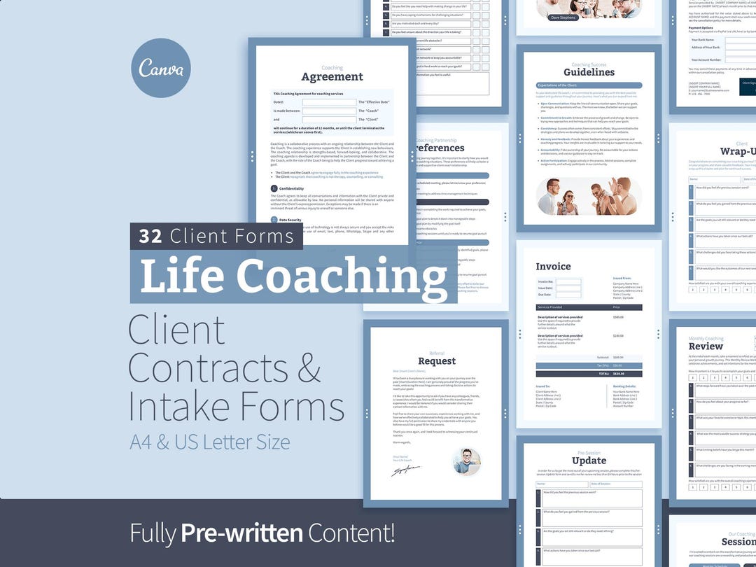 Life Coaching Client Intake Form & Contract, Client Questionnaire ...