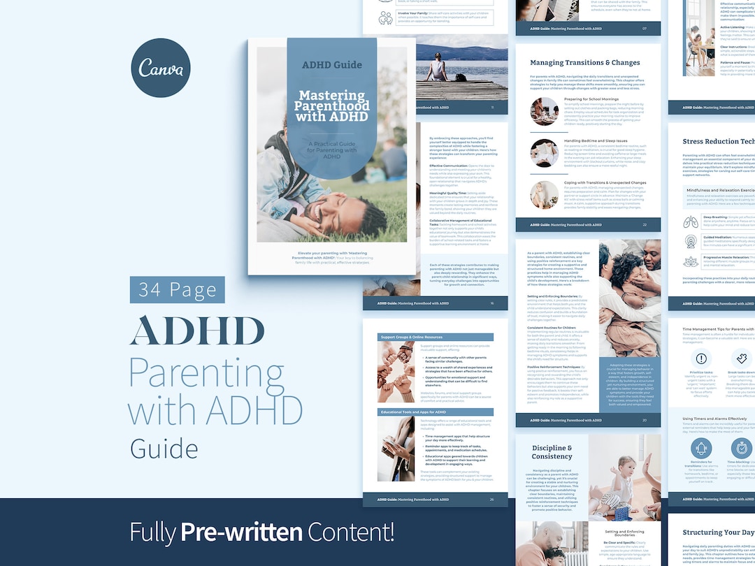 ADHD Parenting With ADHD Guide, Editable Canva Coaching Tools ...