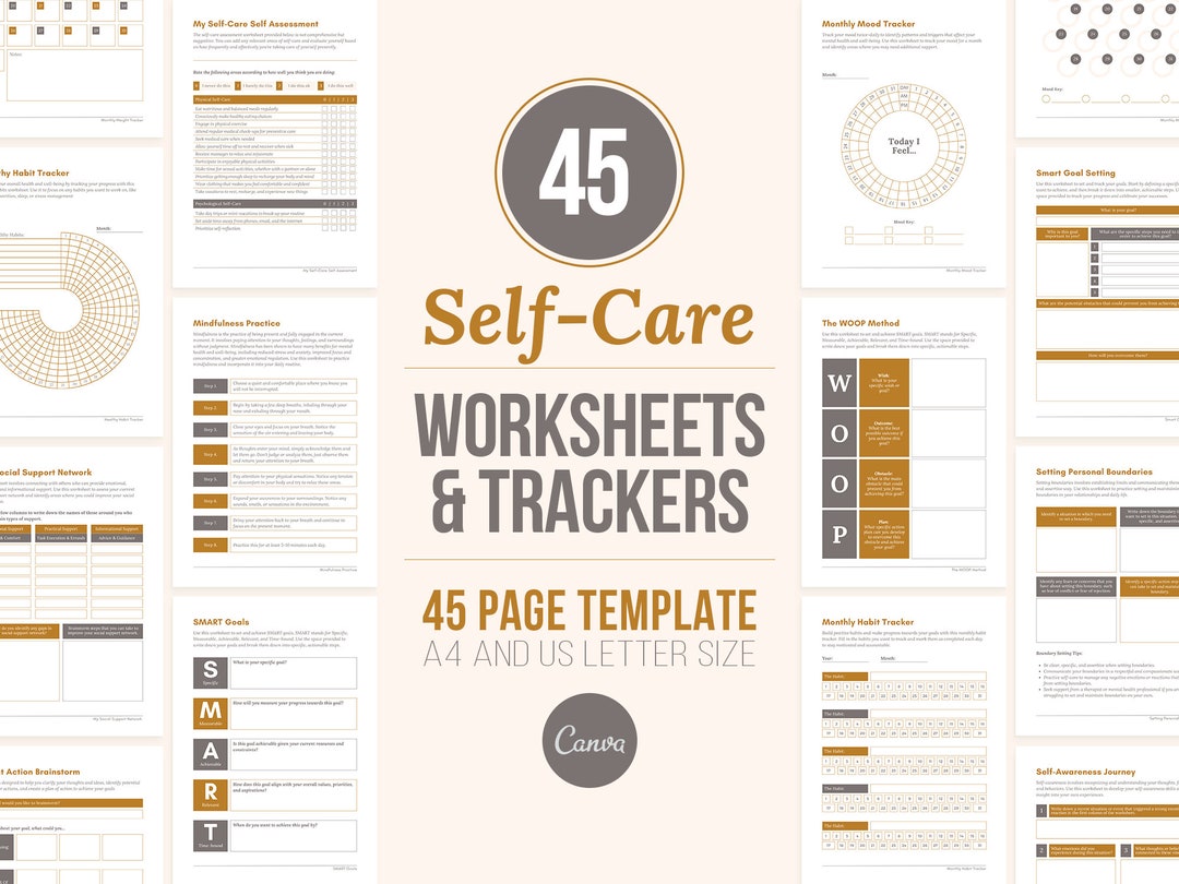 Self-care Worksheets & Trackers, Holistic Wellness Canva Template ...