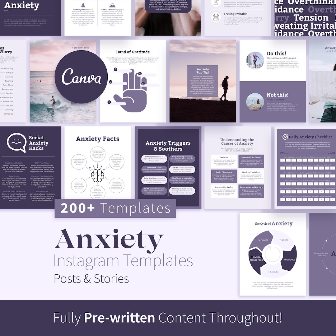 200+ Anxiety Instagram Canva Templates, Mental Health Coaching, Anxiety ...