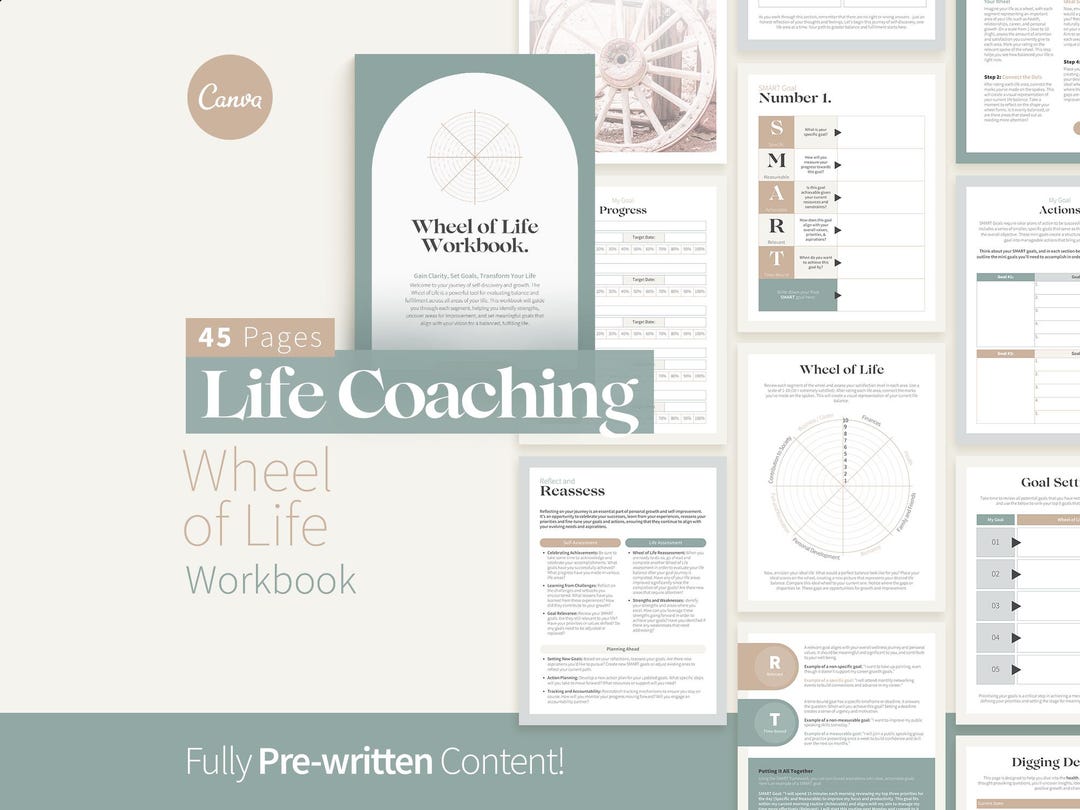 Wheel of Life Workbook, Life Coaching Lead Magnet, Canva Template ...