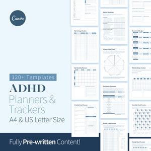 ADHD Adult Printable Planners and Trackers, Editable Canva Coaching ...