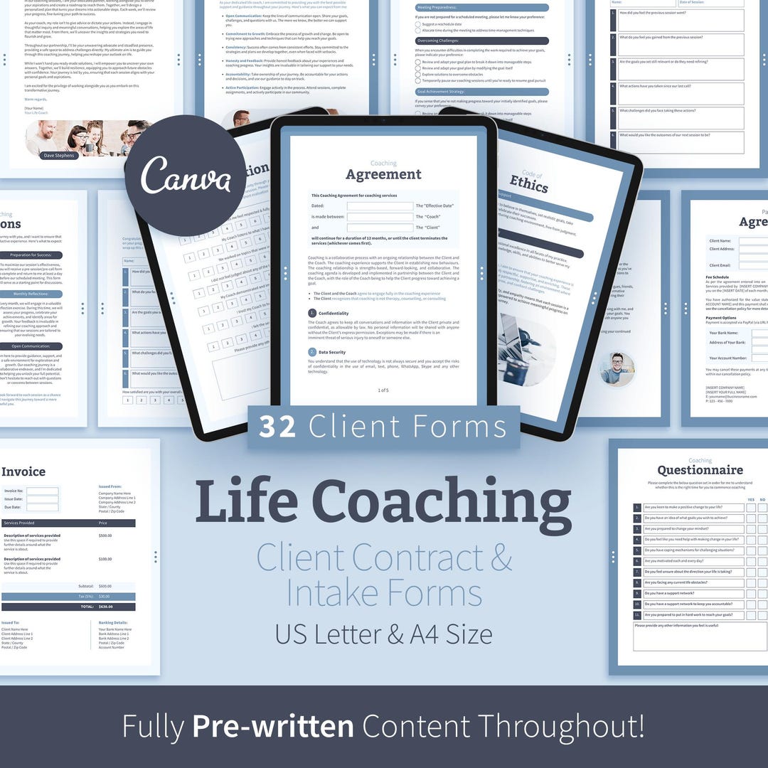 Life Coaching Client Intake Form & Contract, Client Questionnaire ...
