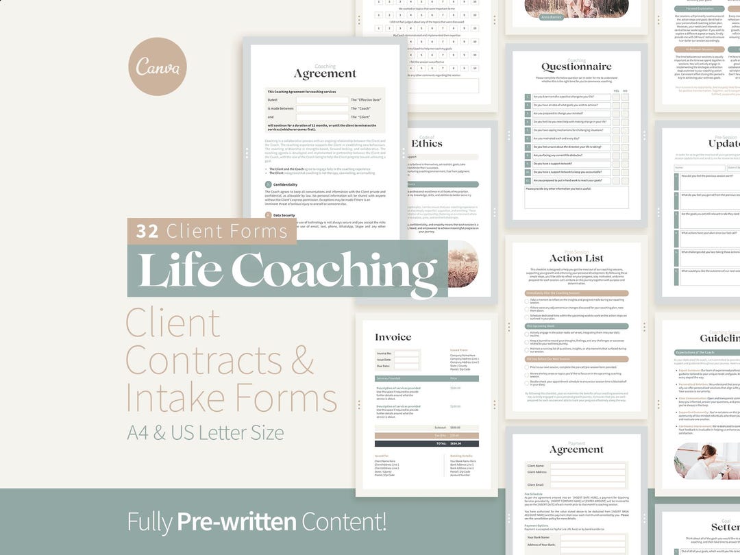 Life Coaching Client Intake Form & Contract, Client Questionnaire ...