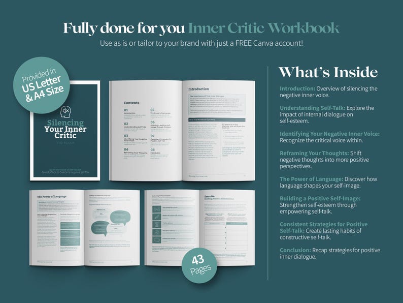 Silencing Your Inner Critic Workbook, Self-sabotage Coaching Exercise ...