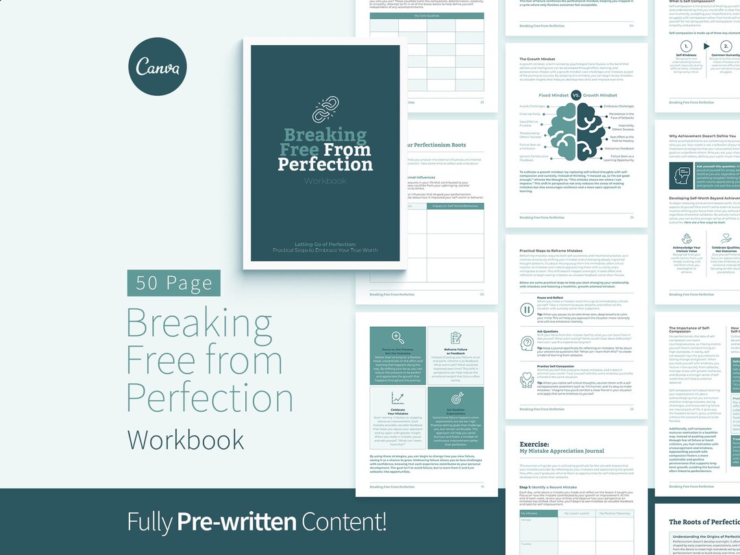 Breaking Free From Perfection Workbook, Self-esteem Coaching Tools ...