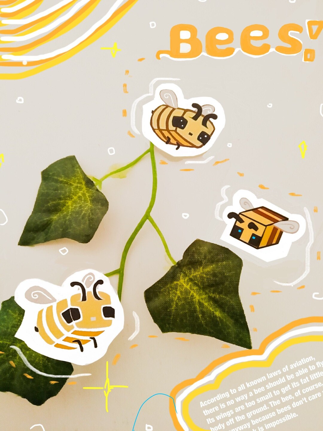 3pc Mini Minecraft Bee Sticker Set for School, Scrapbooking, Journaling ...