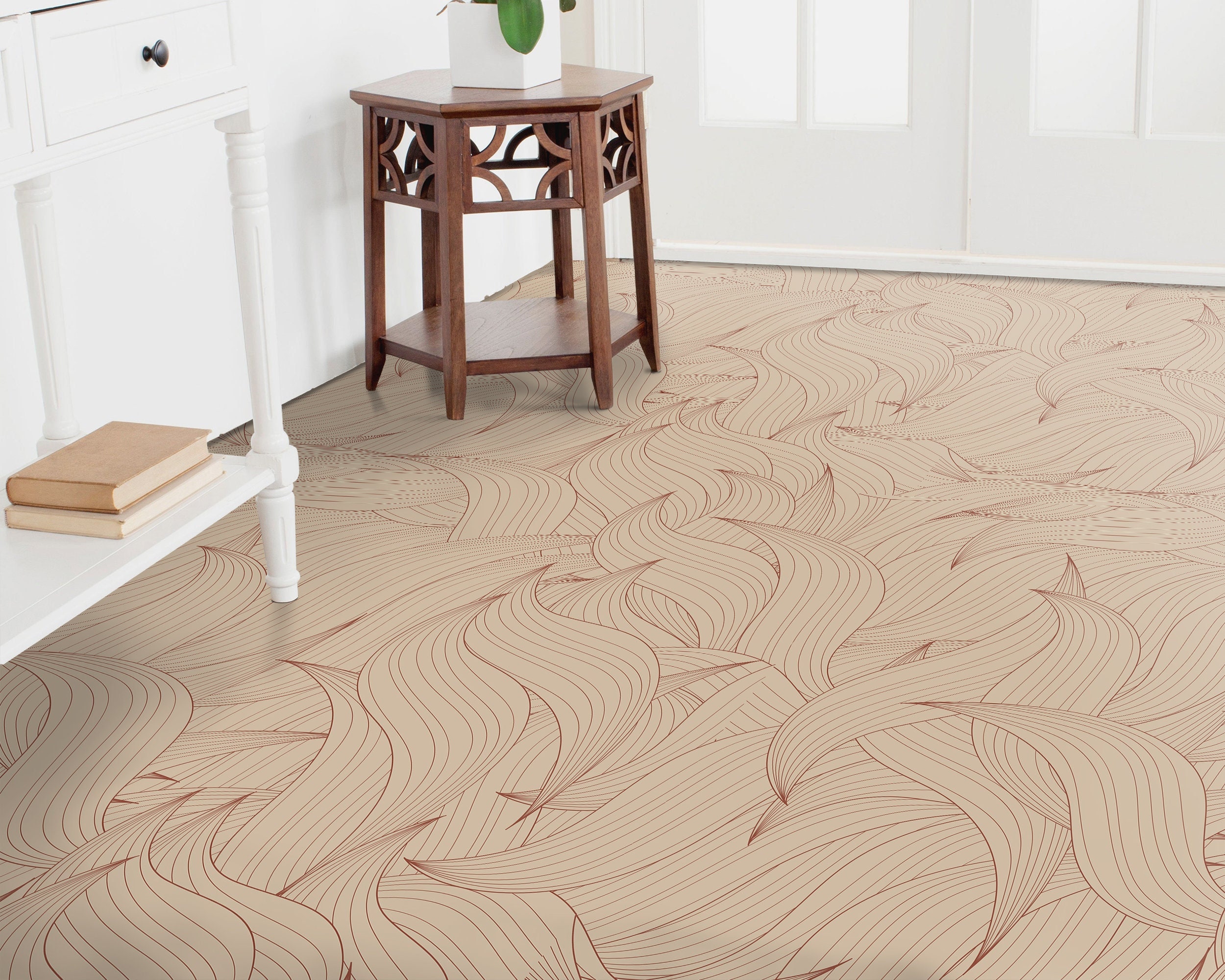 Pure Form Leafy Rustic Jungle Motif Vinyl Flooring, Beige Nursery ...