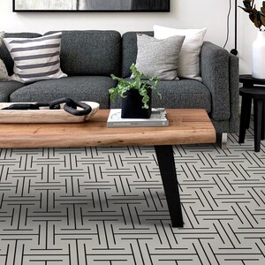 Hatch Minimal Pattern Vinyl Flooring, White Linoleum in Roll, Black ...