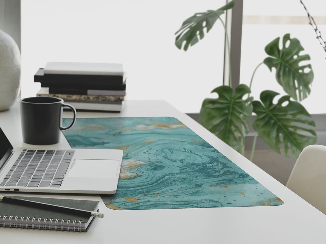 Turquoise Marble Desk Pad Keyboard Pad Desktop Blotter - Etsy