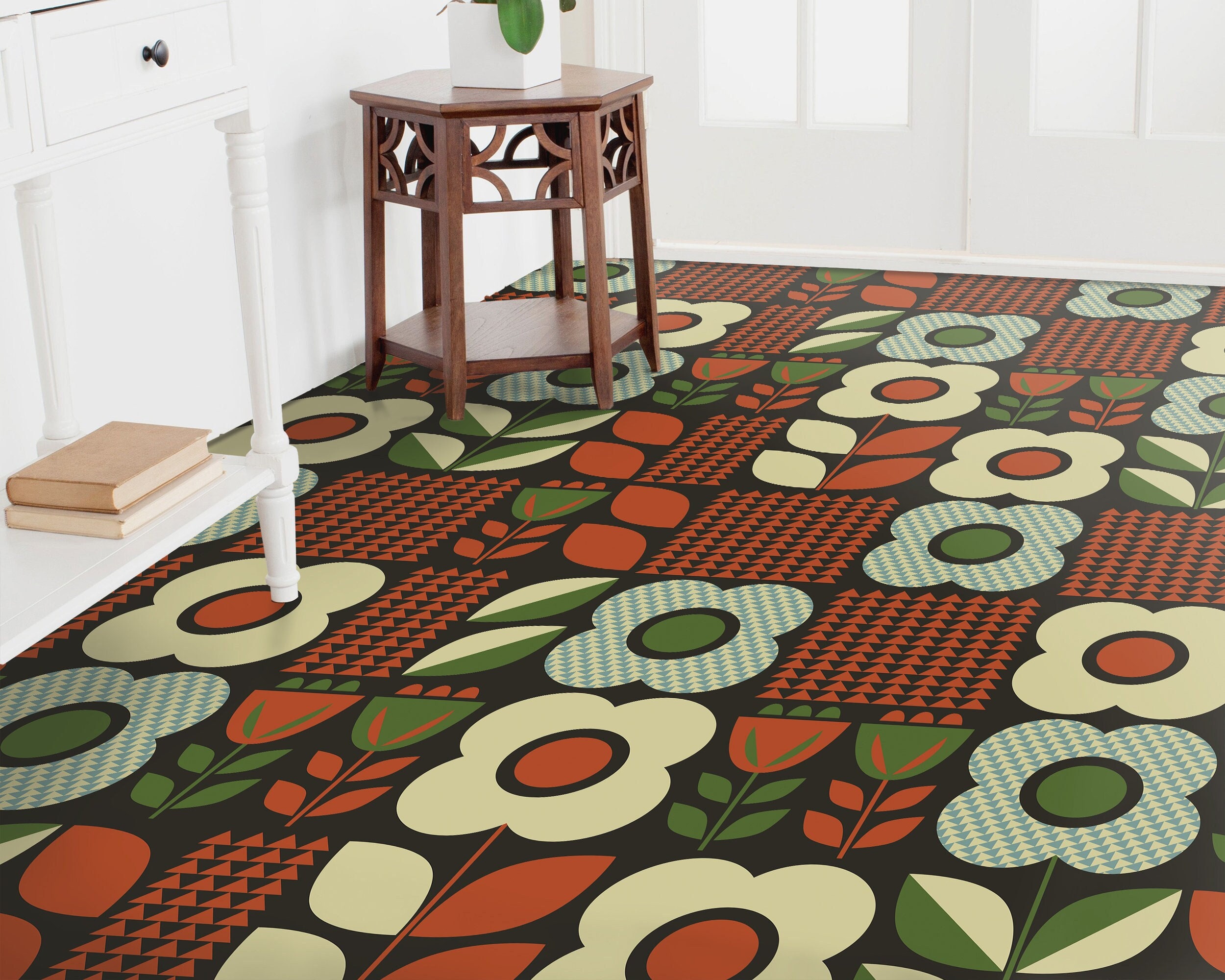 North Scandinavian Pattern Vinyl Flooring, Gray Ideas for Work, Orange ...