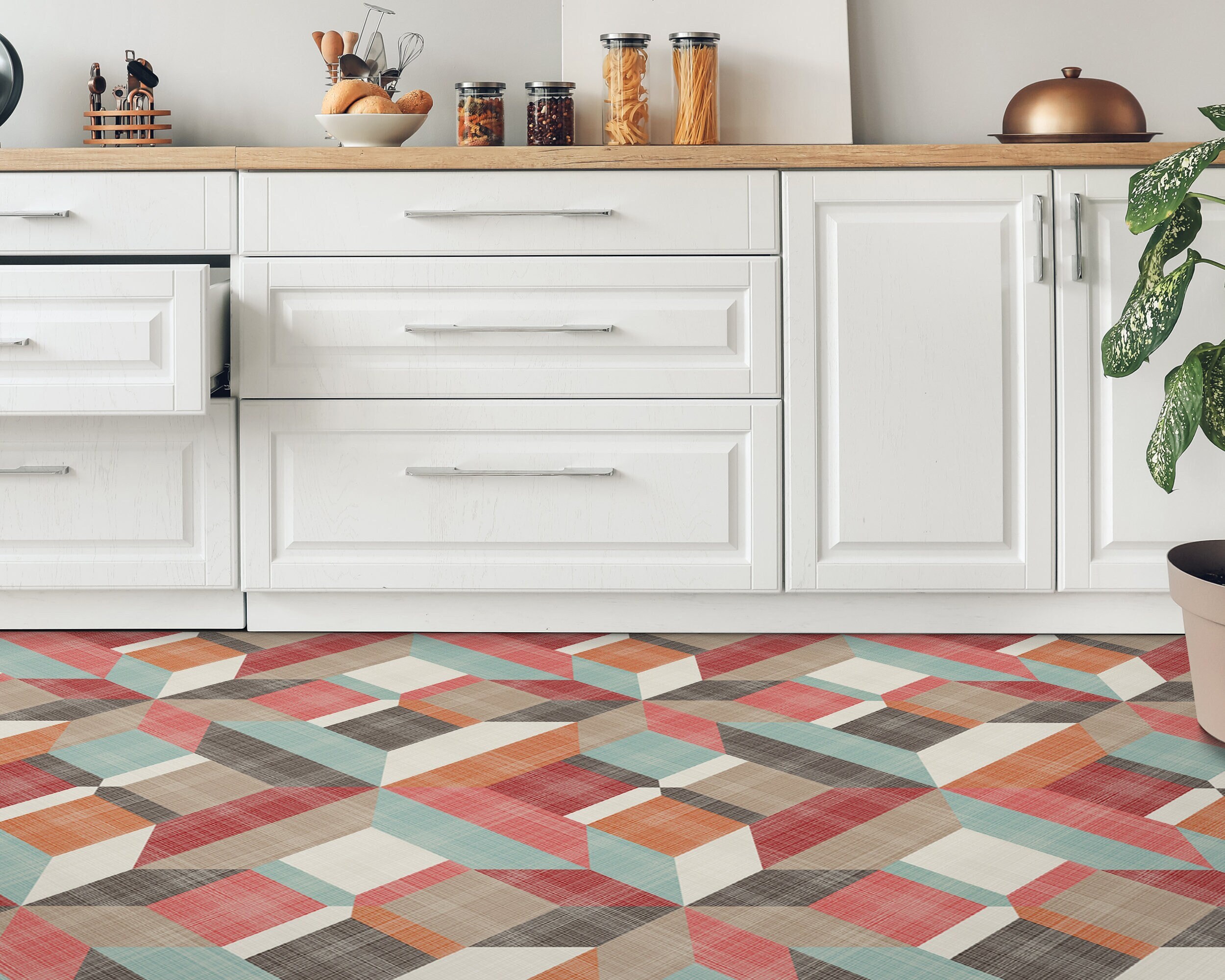 Texture Patchwork Material Vinyl Flooring, Red Luxury Flooring, Beige ...