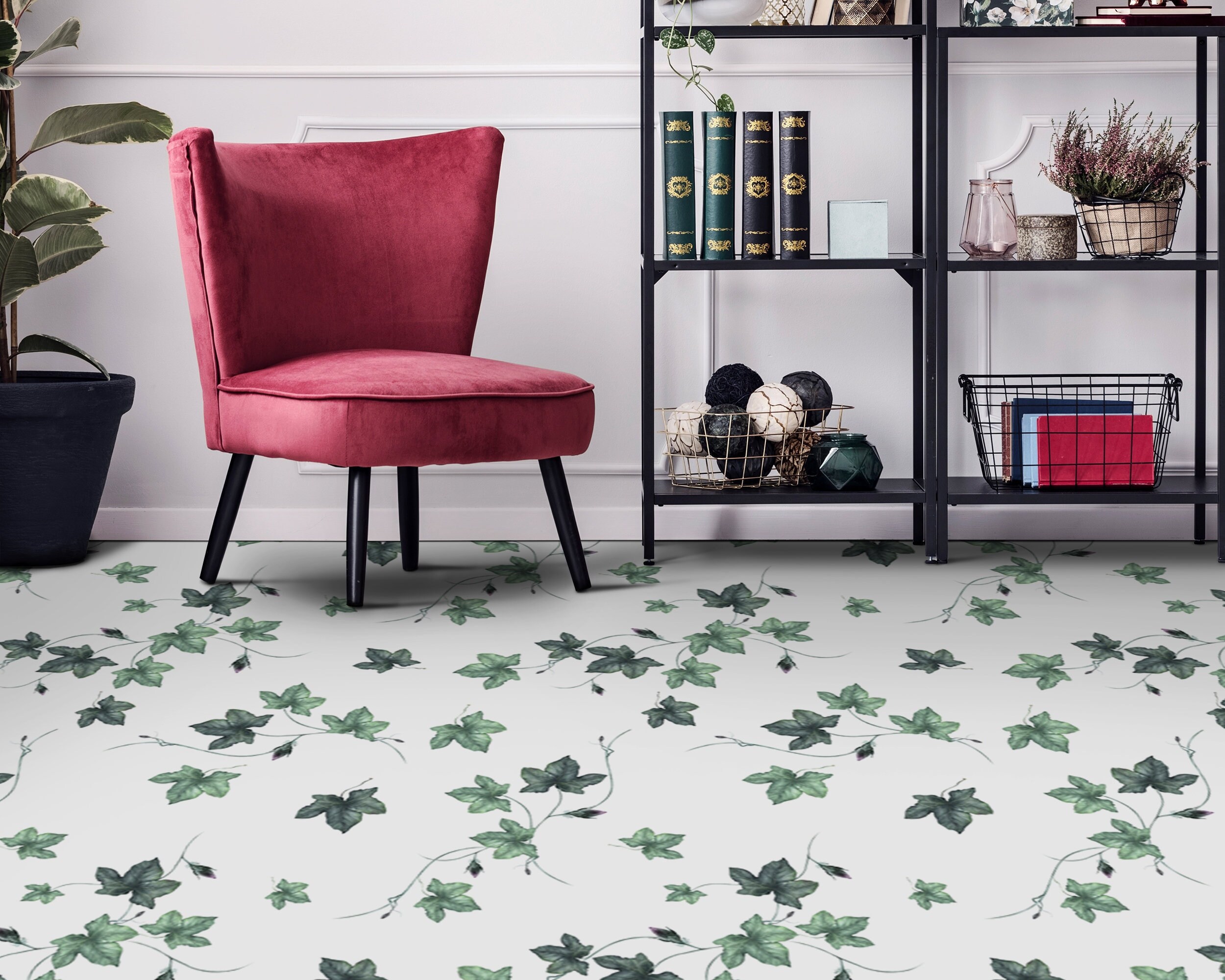 Greenish Ivy Garden Pattern Vinyl Flooring, Green Kitchen Makeover ...